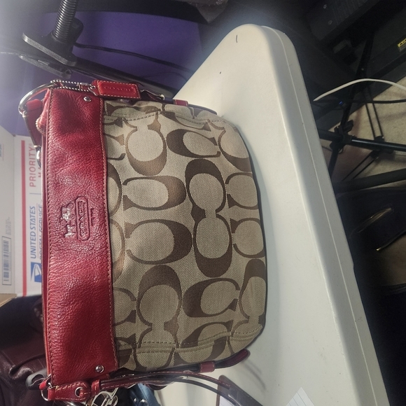 Coach | Bags | Coach Red And Tan Signature Shoulder Bag | Poshmark